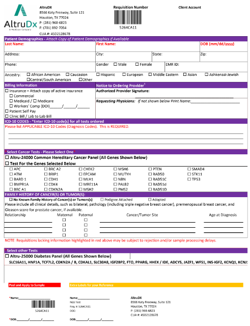 Requisition Form - CGx Hereditary Cancer / Diabetes - ALTRU